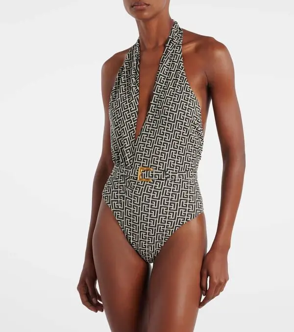 Balmain Belted Halterneck Swimsuit
