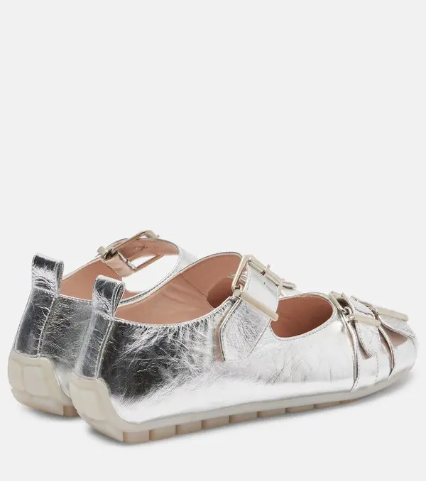 Simone Rocha Buckle Ballerina Grip Leather Ballet Flats - Silver