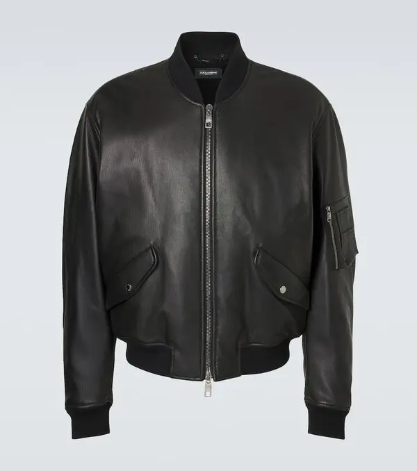 Dolce & Gabbana Leather Bomber Jacket - Black