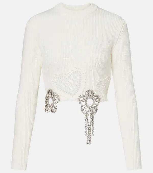 AREA Embellished Cotton-blend Sweater - White