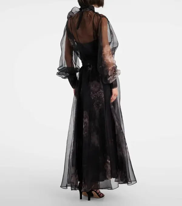 Zimmermann Hypnotic Floral Silk Organza Maxi Skirt - Black