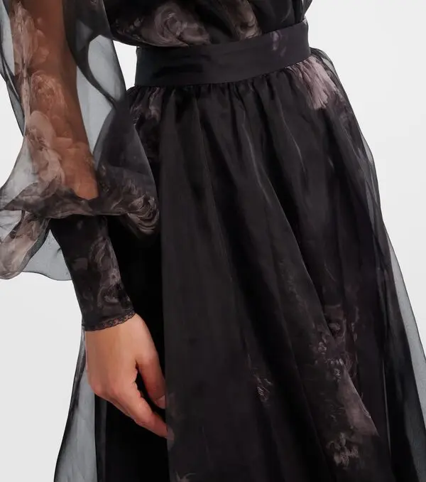 Zimmermann Hypnotic Floral Silk Organza Maxi Skirt - Black