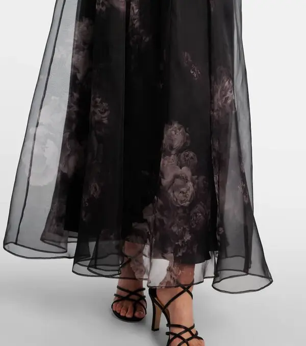 Zimmermann Hypnotic Floral Silk Organza Maxi Skirt - Black