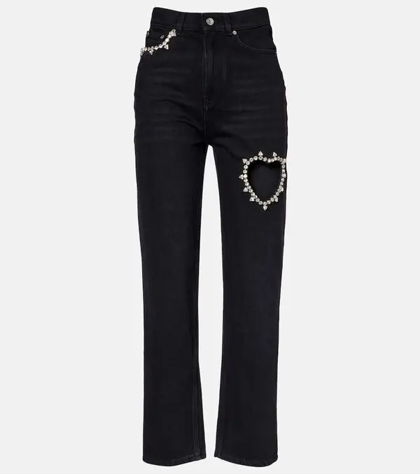 AREA Crystal-embellished Straight Leg Jeans - Black