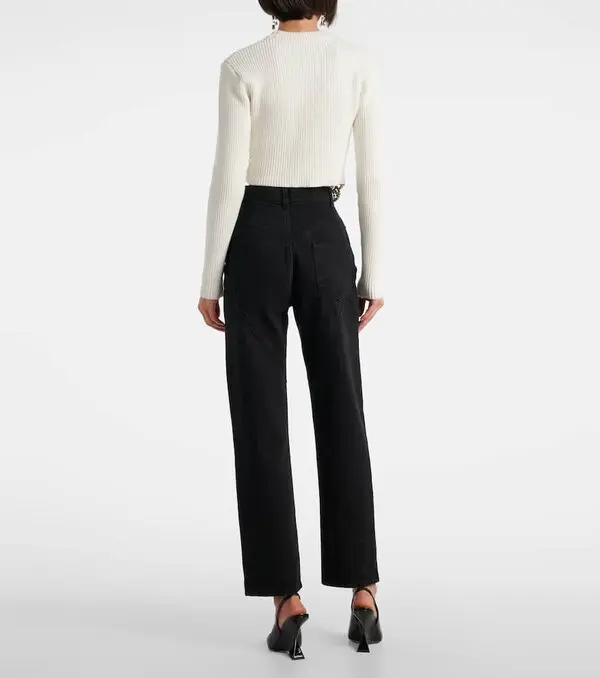 AREA Crystal-embellished Straight Leg Jeans - Black