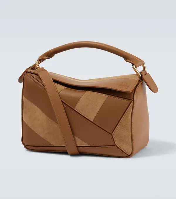 Loewe Puzzle Small Leather And Suede Shoulder Bag - Brown
