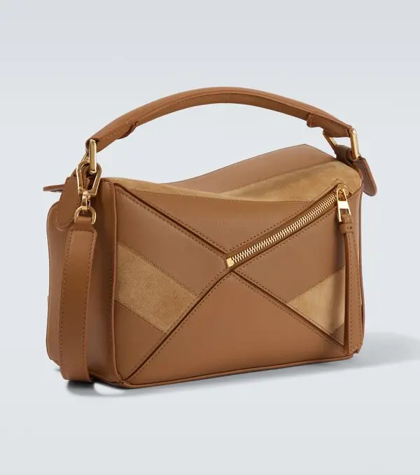 Loewe Puzzle Small Leather And Suede Shoulder Bag - Brown