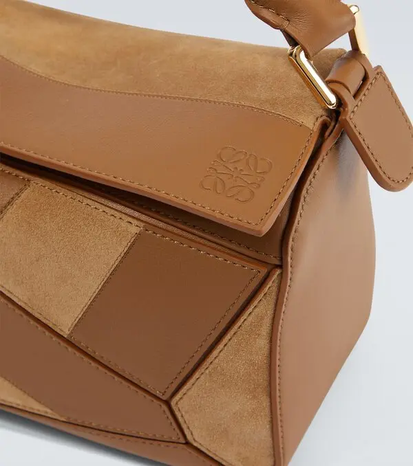 Loewe Puzzle Small Leather And Suede Shoulder Bag - Brown