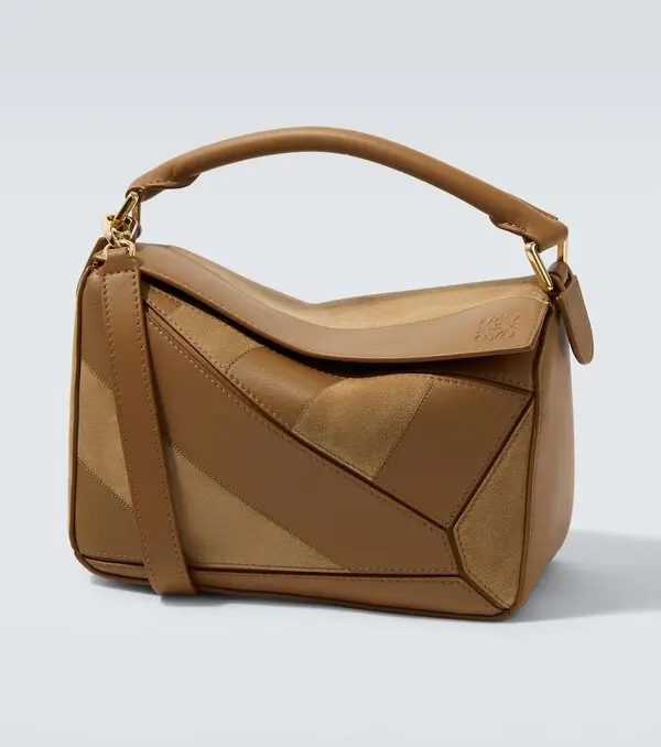Loewe Puzzle Small Leather And Suede Shoulder Bag - Brown