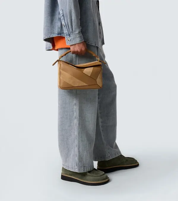Loewe Puzzle Small Leather And Suede Shoulder Bag - Brown