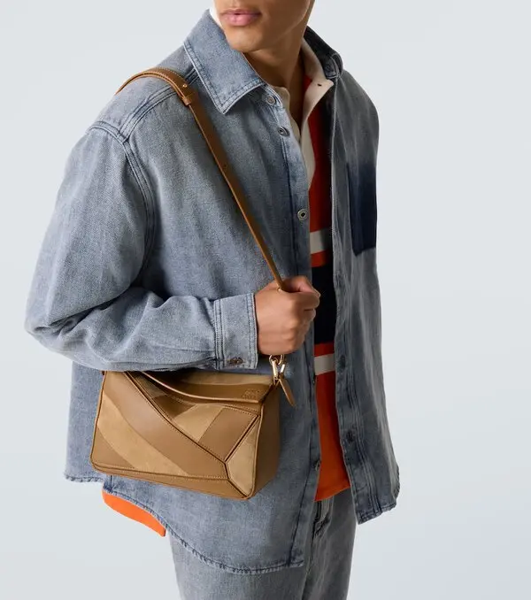 Loewe Puzzle Small Leather And Suede Shoulder Bag - Brown