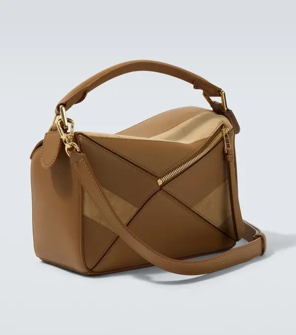 Loewe Puzzle Small Leather And Suede Shoulder Bag - Brown