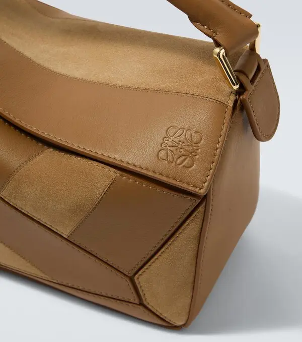 Loewe Puzzle Small Leather And Suede Shoulder Bag - Brown