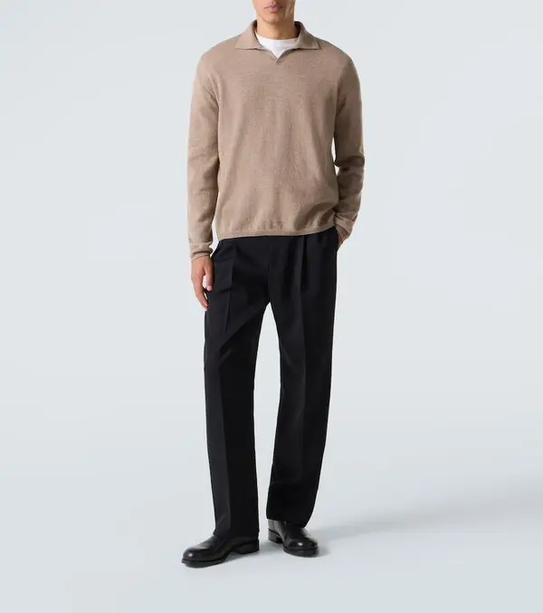 THE ROW Franz Cashmere Polo Sweater - Beige