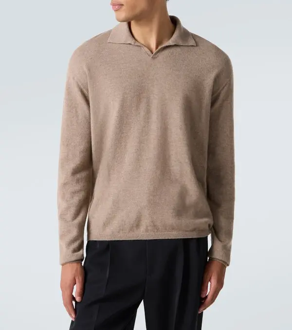 THE ROW Franz Cashmere Polo Sweater - Beige