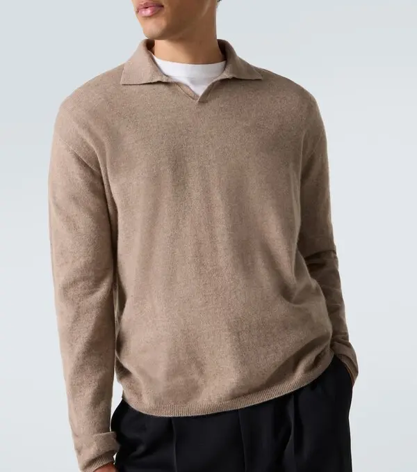 THE ROW Franz Cashmere Polo Sweater - Beige