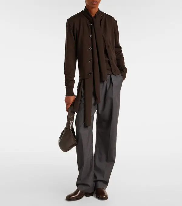 LEMAIRE Twisted Tie-detail Wool-blend Cardigan - Brown