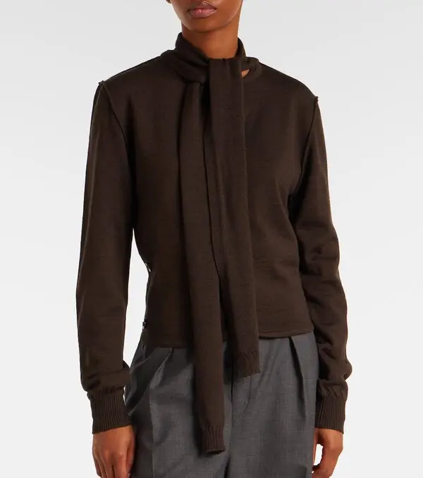LEMAIRE Twisted Tie-detail Wool-blend Cardigan - Brown