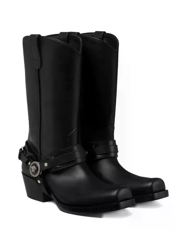 Versace Leather Cowboy Boots - Black