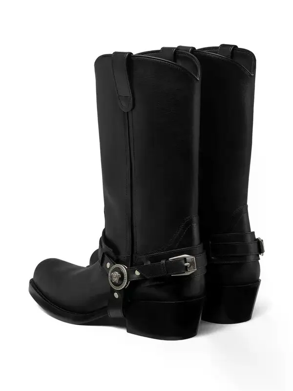 Versace Leather Cowboy Boots - Black