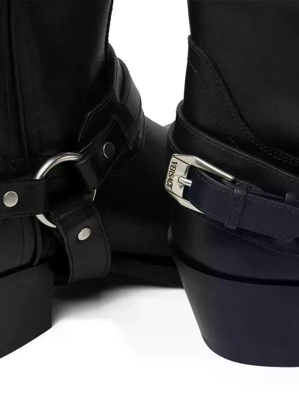 Versace Leather Cowboy Boots - Black