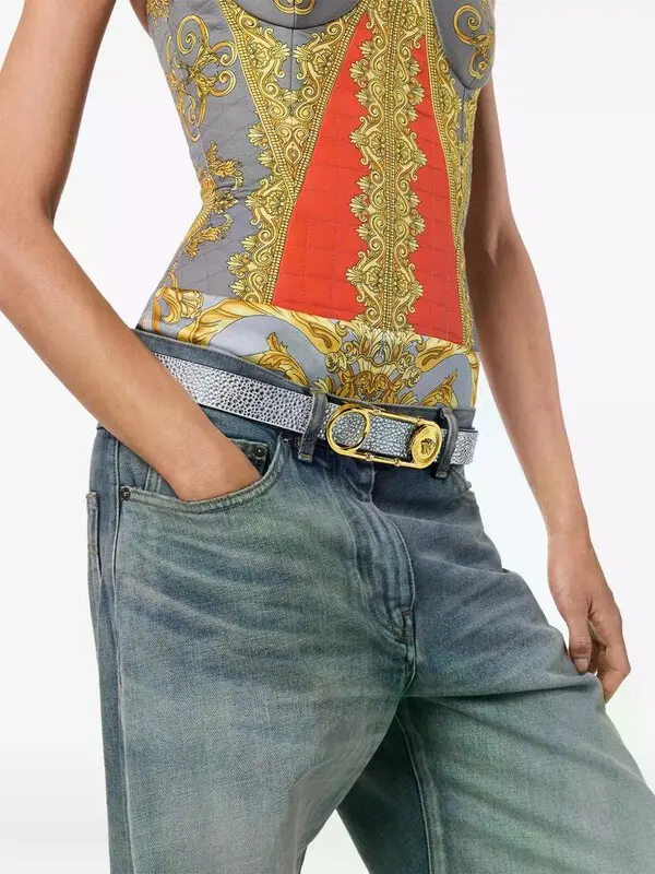 Versace Medusa-head Leather Belt - Grey