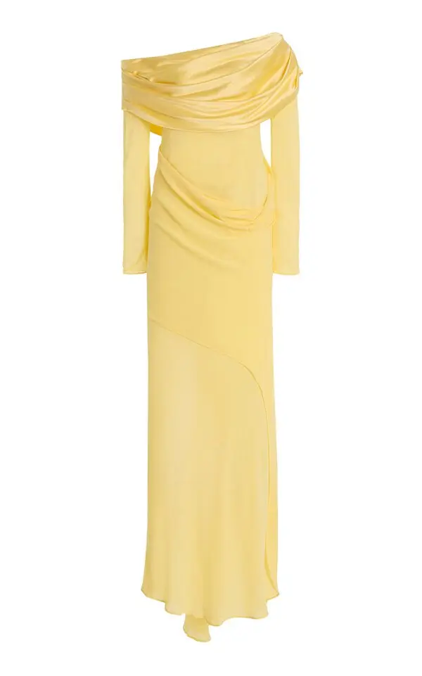 Christopher Esber Draped Off-the-shoulder Silk Maxi Dress - Yellow