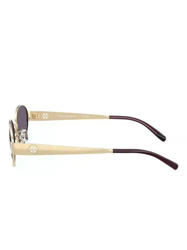 Tory Burch Logo-detail Oval-frame Sunglasses - Gold