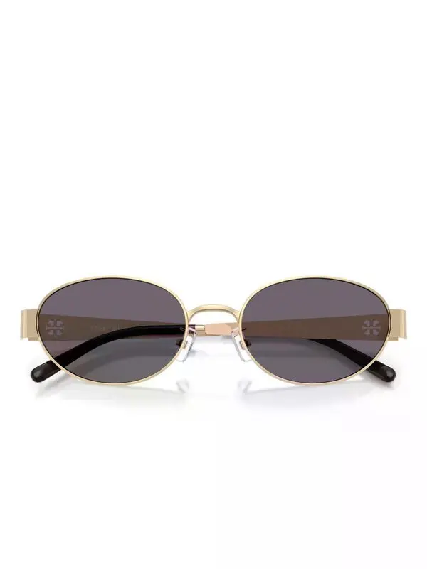 Tory Burch Logo-detail Oval-frame Sunglasses - Gold