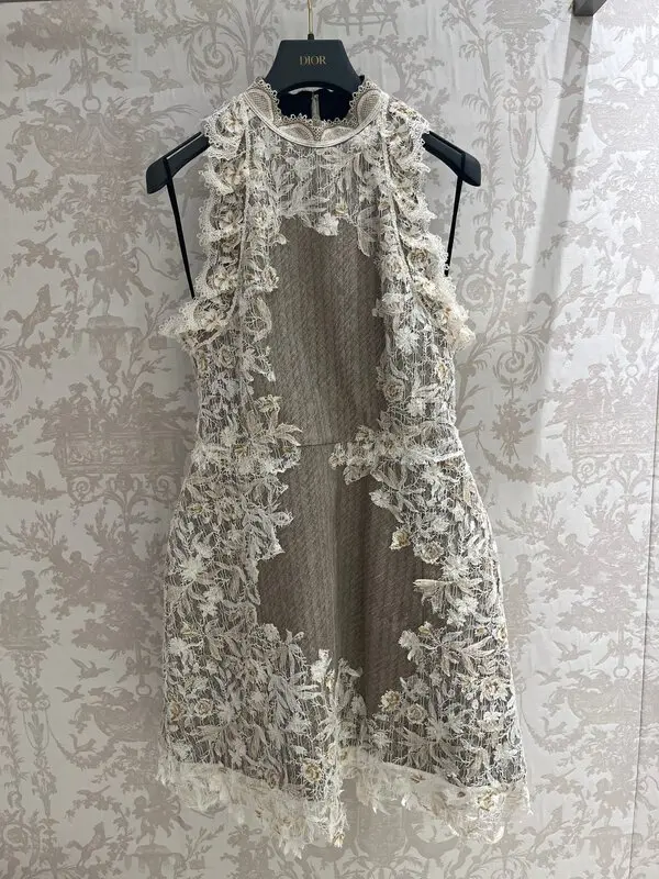 Dior Lace Embroidered Mini Dress - White