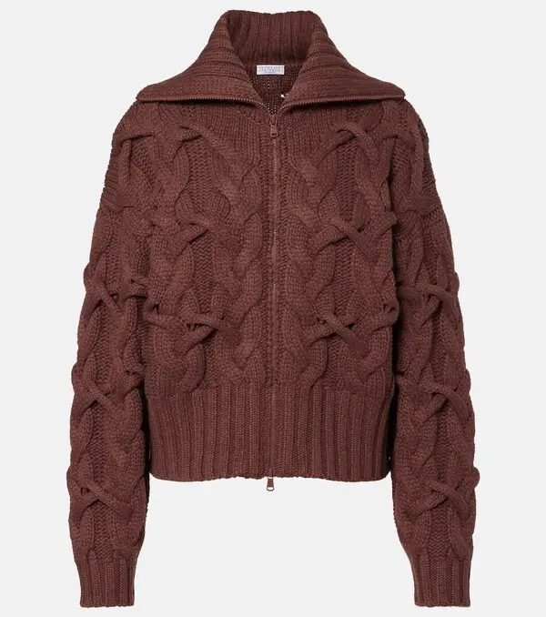 Brunello Cucinelli Cable-knit Cashmere Zip-up Cardigan