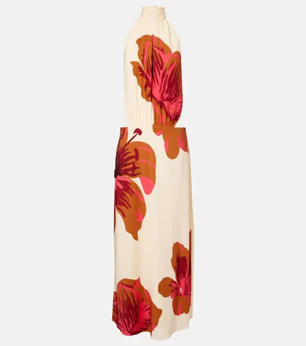 Johanna Ortiz Floral Halterneck Silk Crepe Maxi Dress - Multicoloured