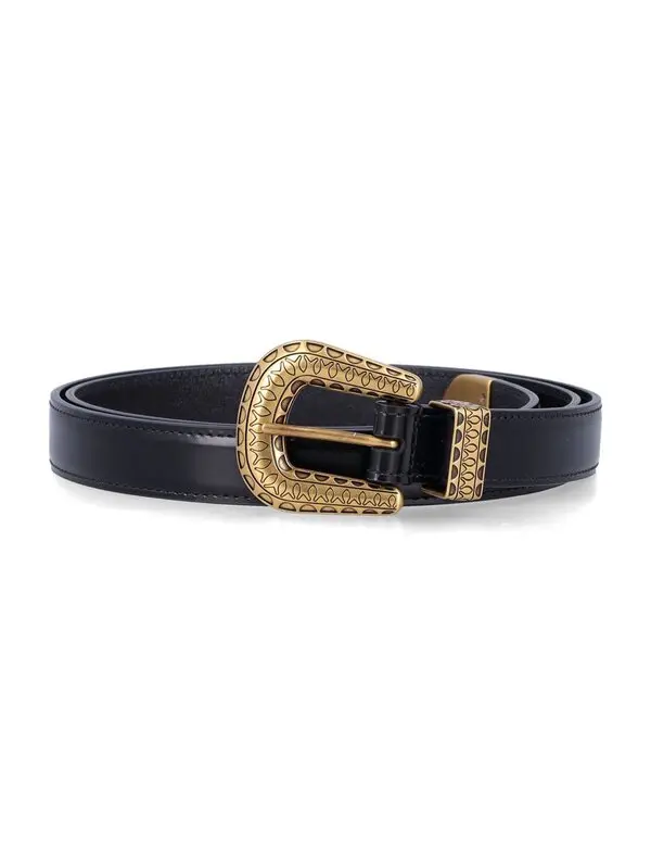 Valentino Garavani Vlogo Signature Brushed Calfskin Belt - Black + Gold