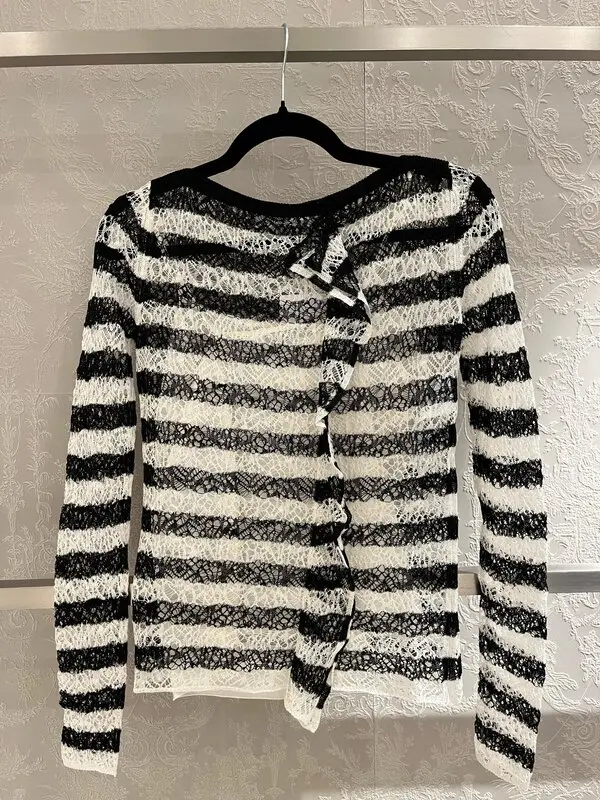 Dior Striped Knit Cardigan - Black And White