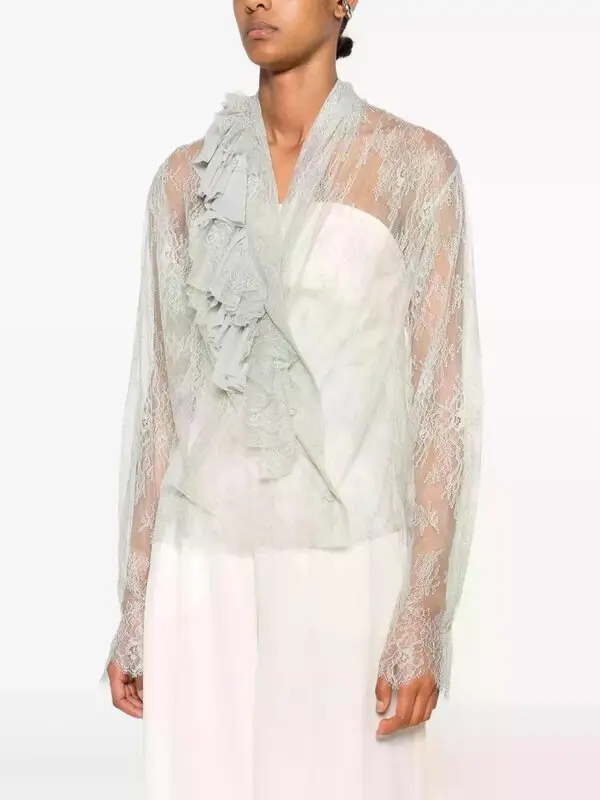 Alberta Ferretti Lace Ruffled Top - Neutrals