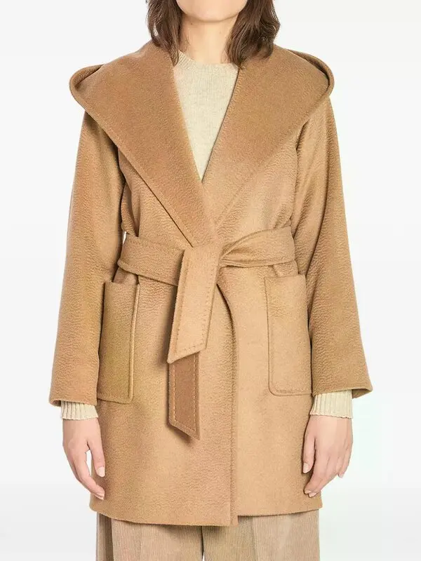 Max Mara Hooded Belted Camel Hair Coat