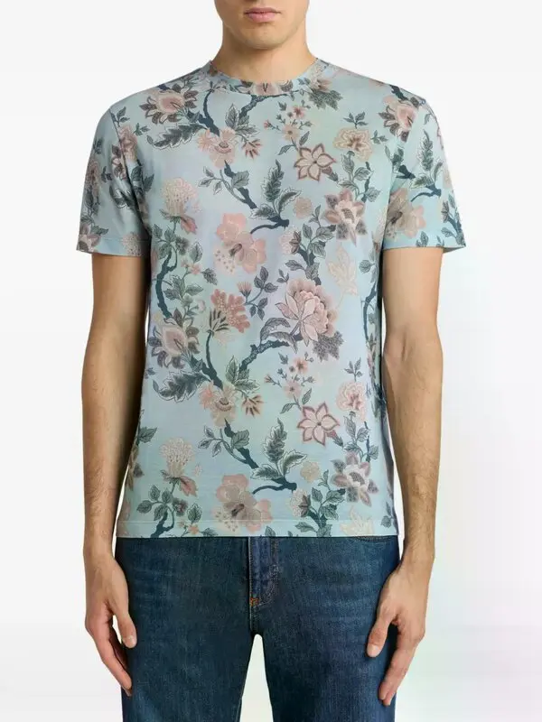 Etro Floral-print T-shirt - Blue