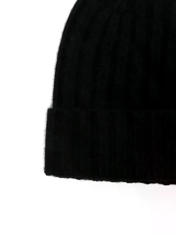 BEYOU Ribbed Knit Cashmere Beanie - Black