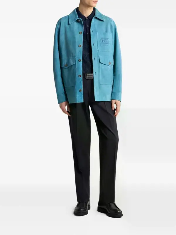 Etro Pegasus-embroidered Suede Shirt Jacket