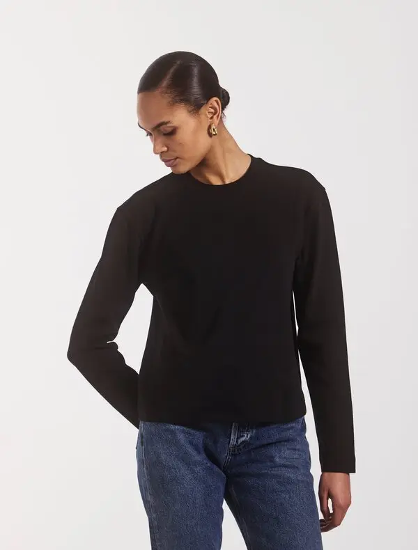 NINETY PERCENT Compact Organic Cotton Long Sleeve T-shirt - Black