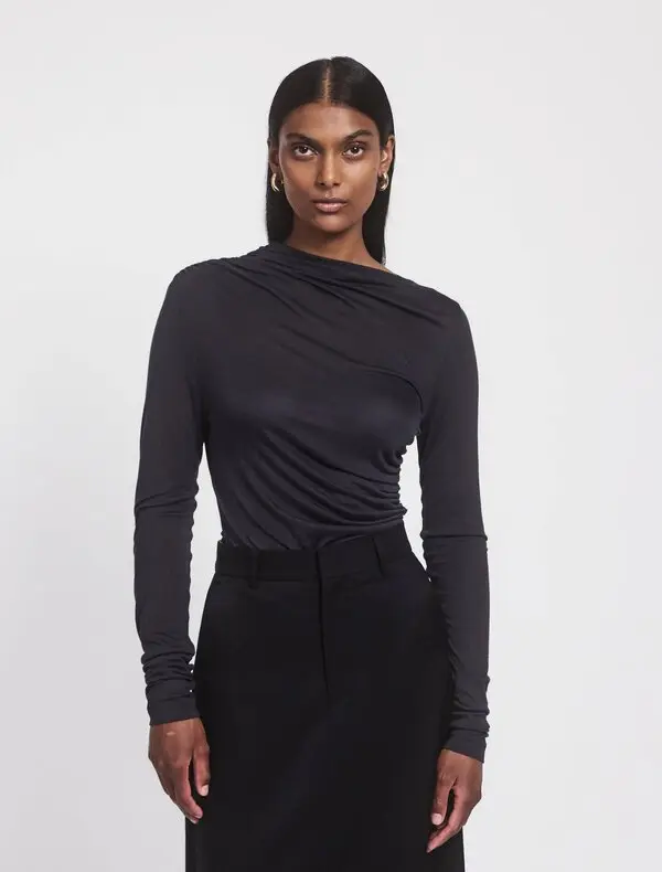 NINETY PERCENT Iphis Draped Long Sleeve Top - Navy
