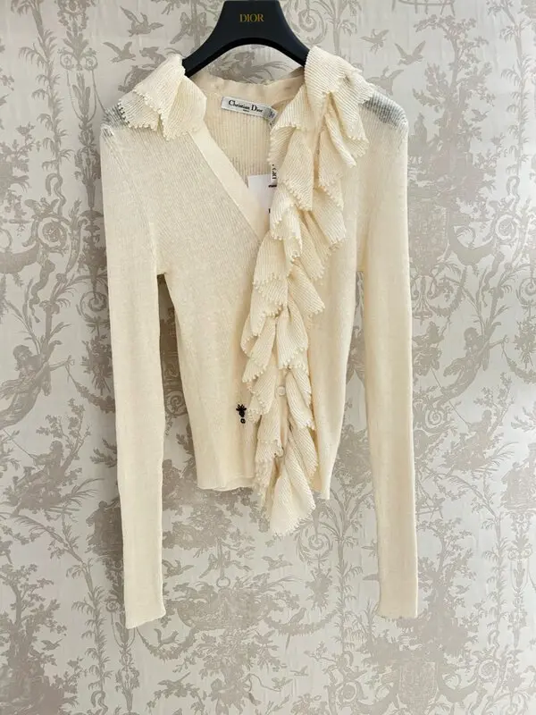 Dior Ribbed Knit Cardigan - White