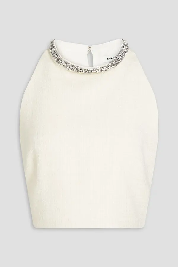 Sandro Cropped Crystal-embellished Tweed Top