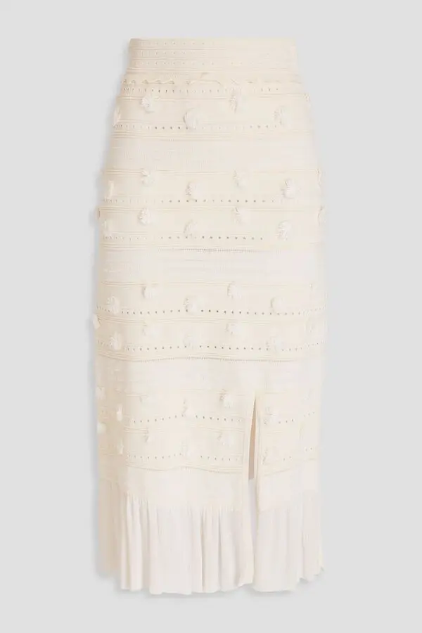Sandro Pompom-embellished Pointelle-knit Midi Skirt