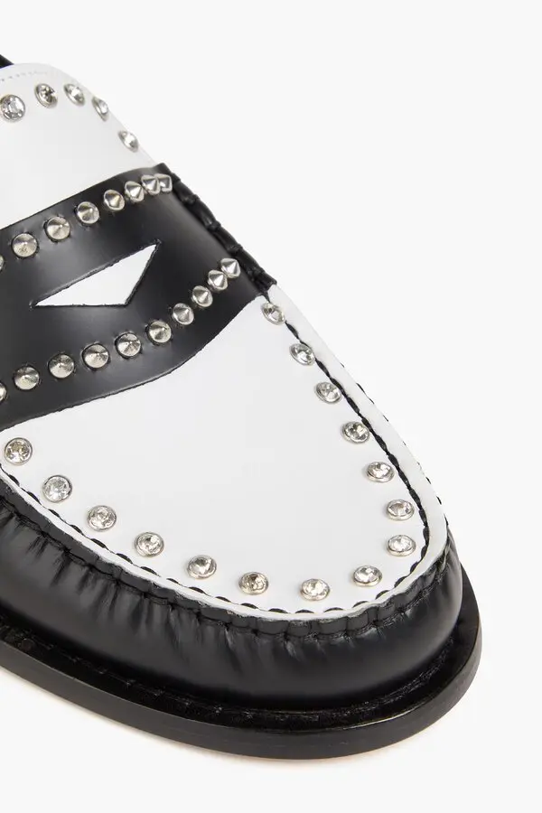 Women’s Sandro Black and White Studded Leather Penny Loafers Sandro Leather Two-Tone Studded Loafers in Black | Lyst main image 4