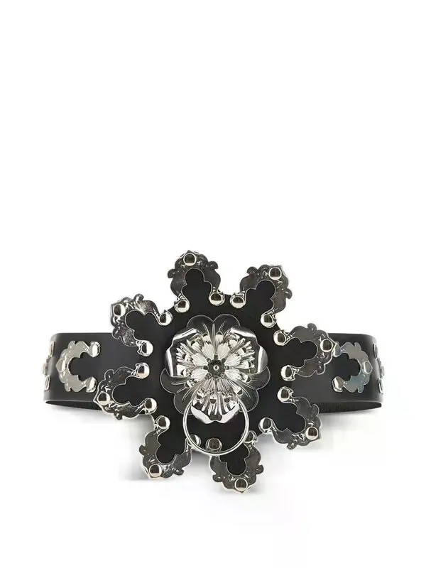Blumarine Flower-embellished Leather Belt - Black