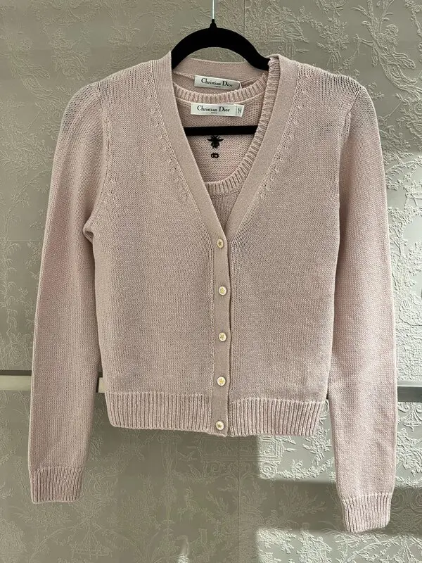 Dior Knit Cardigan With Shell Top - Pink