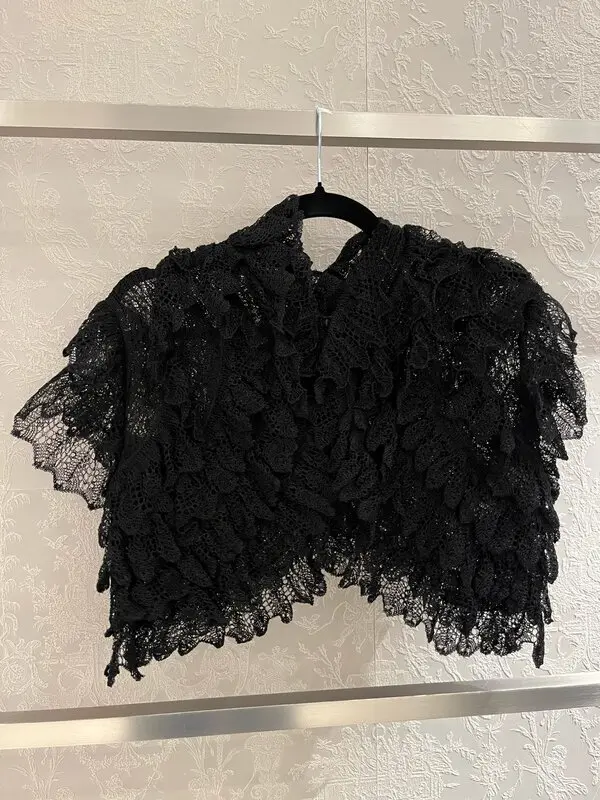 Dior Short Sleeve Ruffle Cardigan - Black