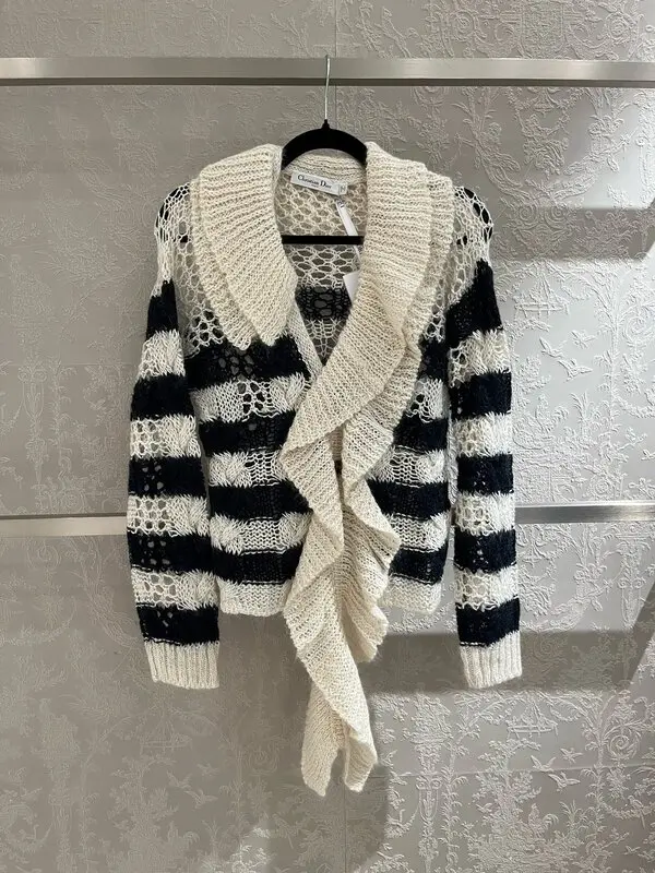 Dior Mariner Cardigan With Removable Collar - White And Black