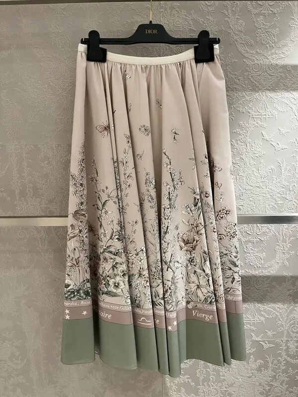 Dior Floral Print Midi Skirt - Beige